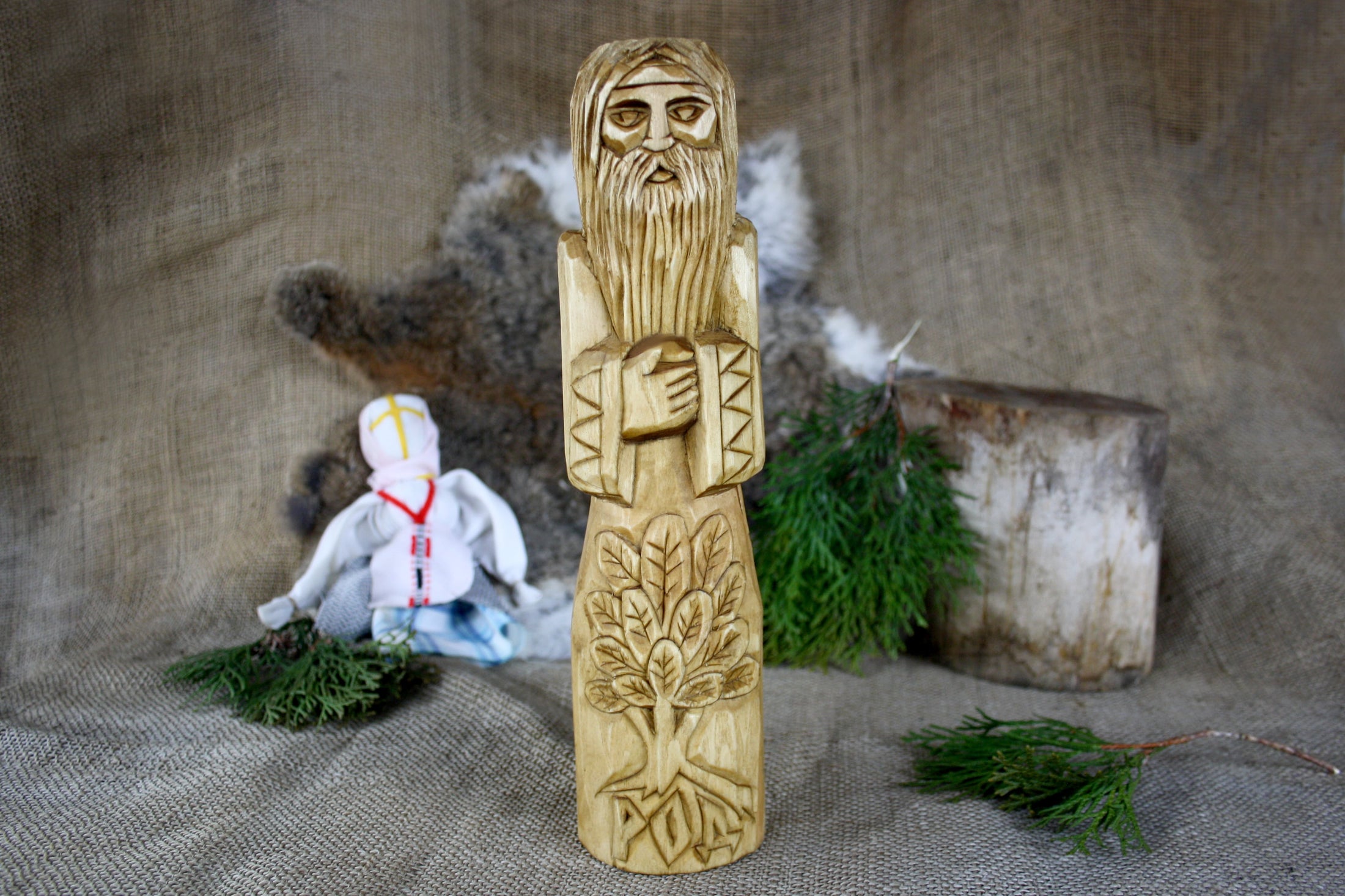 Big statue of main Slavic God ROD born from an egg