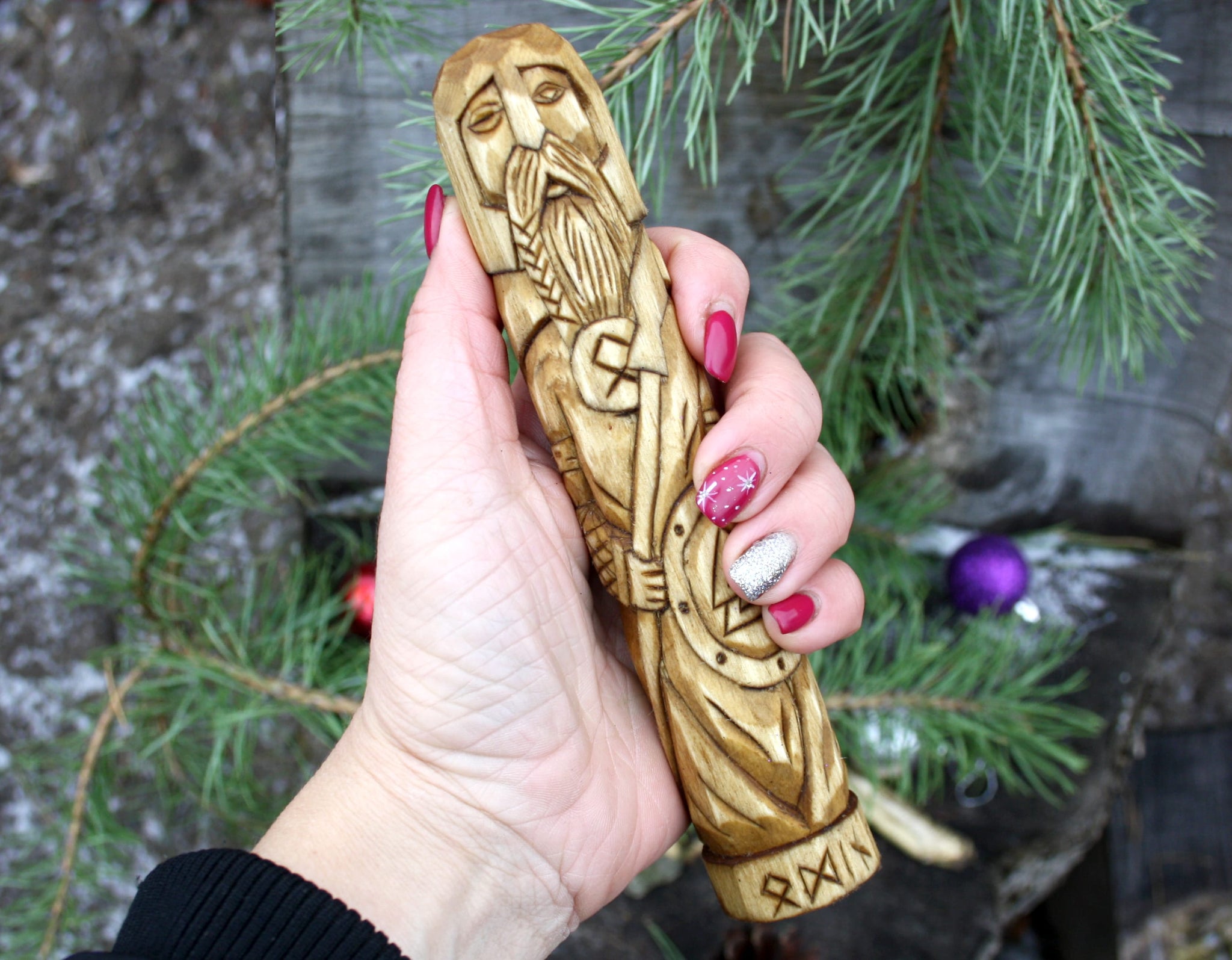 Wooden Altar with figurine of Norse Gods Odin Freya Thor