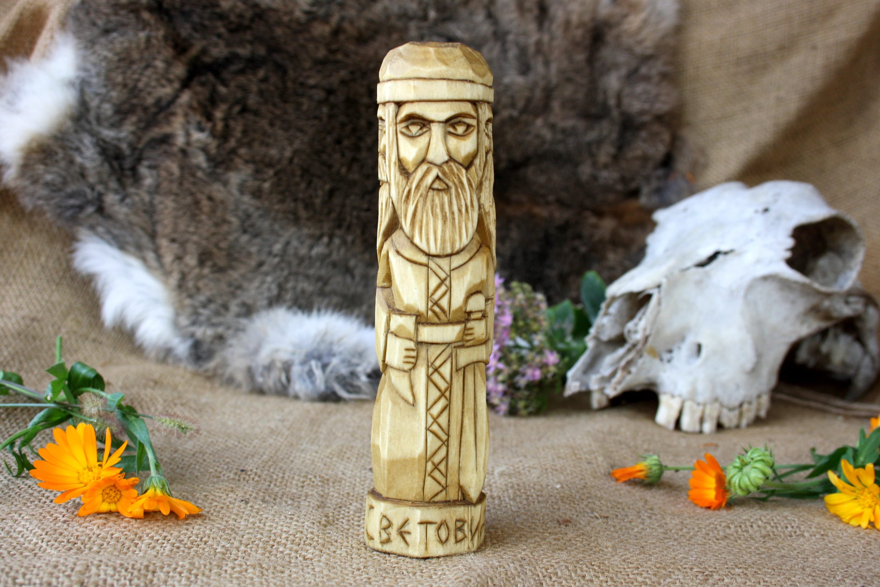 Wooden figurine of Slavic God SVITOVIT